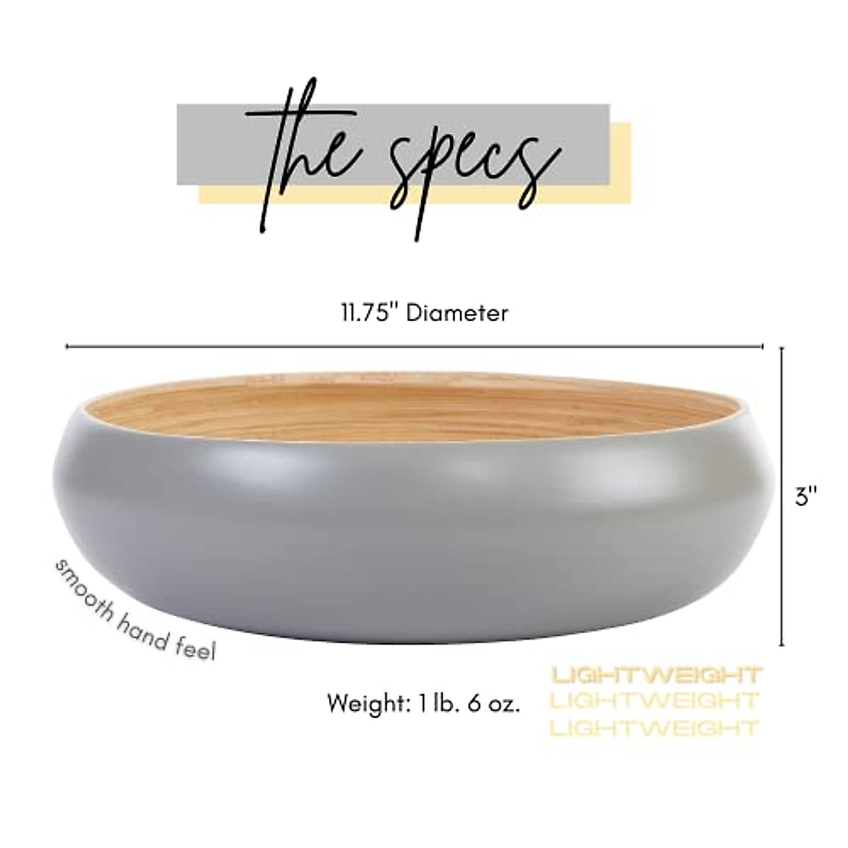 HABITAAS Fruit Bowl For Kitchen Counter, Decorative Bowl, Large Serving Bowl Or Fruit Basket For Kitchen Spun Bamboo (Gray)