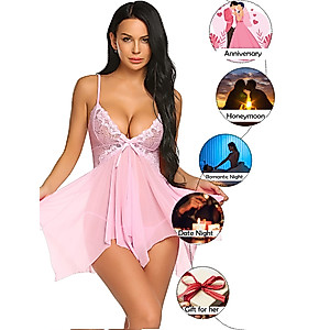 Avidlove Women's Lingerie Lace Babydoll V Neck Chemise Full Slip Wedding Nightdress Open Front Lingerie Pink