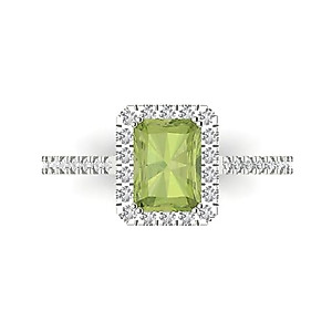 Clara Pucci 1.98 ct Emerald Cut Solitaire Halo Genuine Natural Peridot Engagement Promise Anniversary Bridal Ring 18K White Gold 4.5