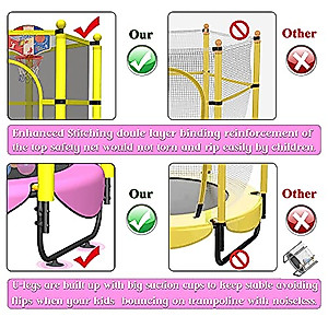 60" Trampoline for Kids, 5 FT Toddler Baby Trampoline with Safety Enclosure Net, Indoor or Outdoor Pink Small Recreational Trampolines with Basketball Hoop, Birthday Gifts for Kids, Gifts for Girl