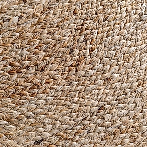 The Rug Cafe 4X4, 5X5, 6X6,Feet Natural Jute Scallop Round Rug, Floor Scalloped Edge Rug Braided Boho Eco Large Circular Handmade Area Rugs (Natural, 5X5 Ft Round Rug)