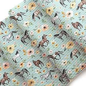 Mint Floral Wild Horses Printed Liverpool Bullet Fabric Textured Knit 4 Way Stretch - 6" Strip