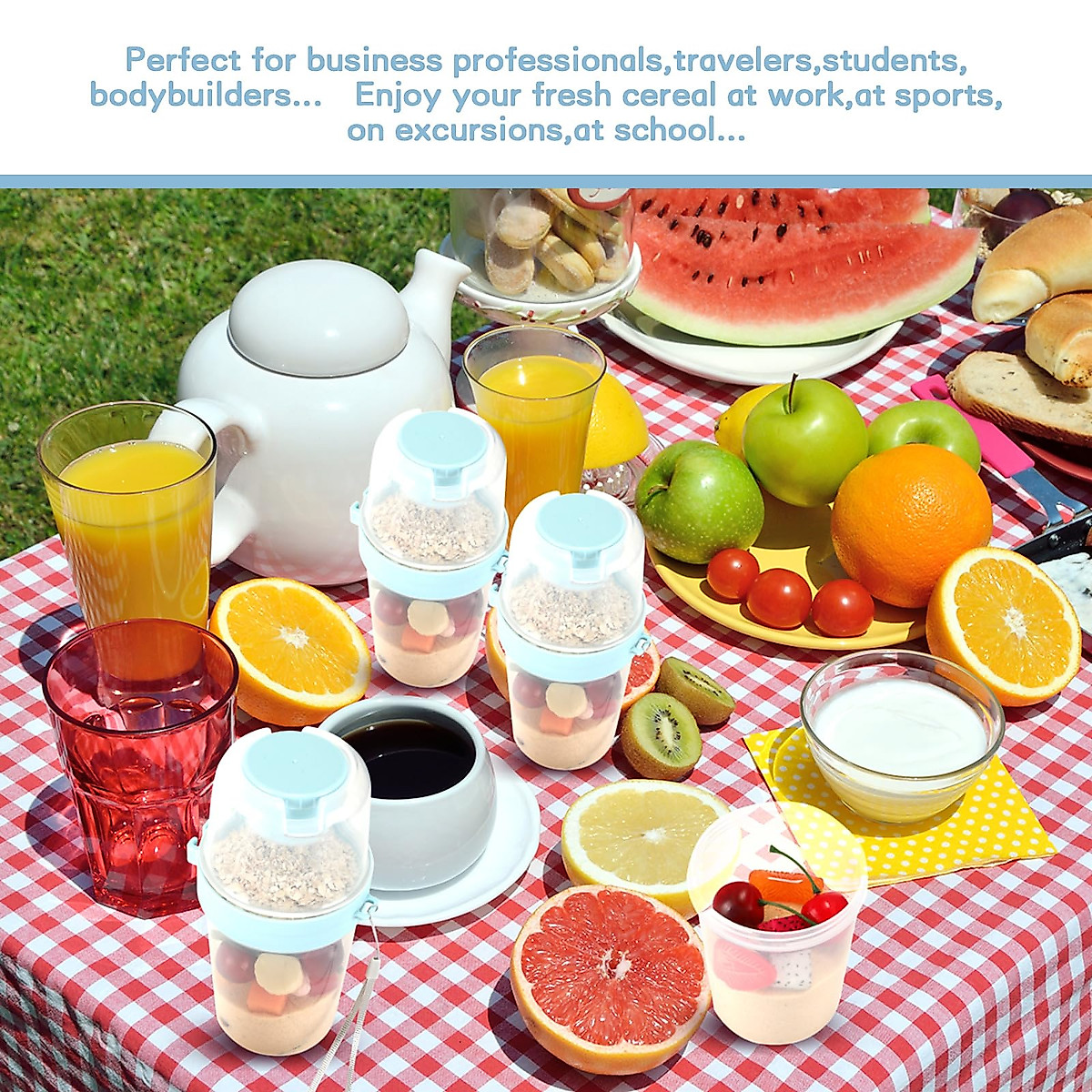 Mifoci 8 Pcs 26 oz Portable Cereal Cup Overnight Oats Container with Lid and Spoon for Yogurt Salad Fruit Oatmeal Cereal Overnight Oats Breakfast Vegetable Snack Cup, Blue