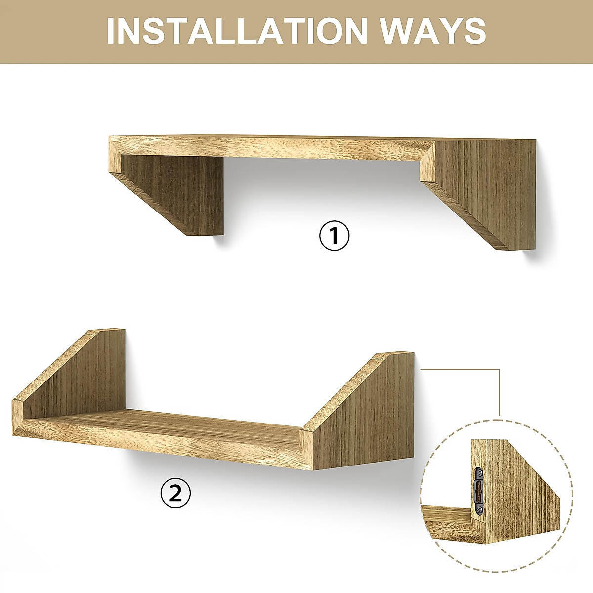 SRIWATANA Floating Shelves Wall Mounted Set of 3, Solid Wood Wall Shelf Display Ledge Storage Shelves for Living Room Kitchen Bathroom, Carbonized Black