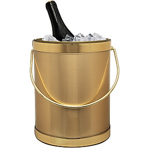 Mr. Ice Bucket By Stephanie Imports Hand Made In USA Brushed Gold Double Walled 5-Quart Insulated Ice Bucket With Ice Tongs (Metallic Deco Collection)
