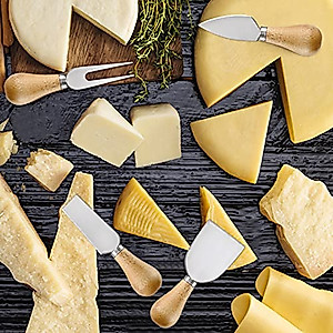 Fasmov 8 Pieces Cheese Knives Set with Acacia Wood Handle, Stainless Steel Mini Cheese Knife Set for Charcuterie and Cheese spread, 2 Cheese Knife, 2 Cheese Shaver, 2 Cheese Spreader, 2 Cheese Fork