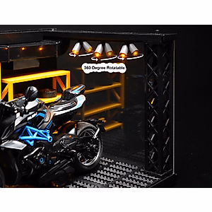 Gilumza Display Case DIY Simulation Scenario Die-cast Model with LED Light, Garage Scene Model for Motorcycle Toy Car Toys Collectibles Assemble (10x6x5inch) (No Acrylic)(No Glass)