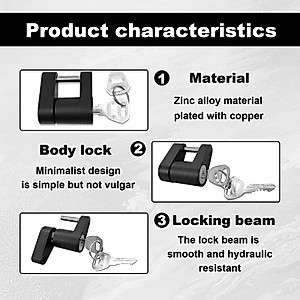 Black Trailer Hitch Coupler Lock Trailer Hitch Lock Tow Boat RV Truck Car's Coupler Heavy Duty Steel Trailer Tongue Locks(1pack)