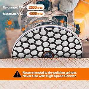 BRSCHNITT Dry Diamond Polishing Pads Set 4 Inch Grit 50x3/100x2/200/400/800 - Dry Polish Pad Kit 8pcs for Granite Marble Concrete Quartz Marble Floor Polishing