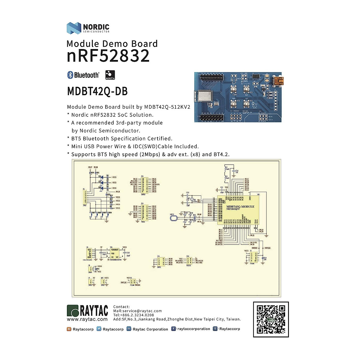 MDBT42Q-DB-32 Nordic nRF52832 Module (MDBT42Q-512KV2 / Chip Antenna / 32 GPIO) Evaluation Board Dev Kit DK Bluetooth ANT+ BT5.2 BT5 FCC IC CE Telec KC RCM SRRC Demo Board