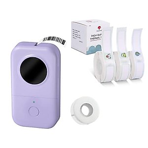 Phomemo D30 Label Maker Machine with 1 White Tape 0.47" and 3 Tape 0.47" Stationery Pattern, Portable Bluetooth Label Printer, Small Smart Phone Handheld Sticker Mini Labeler