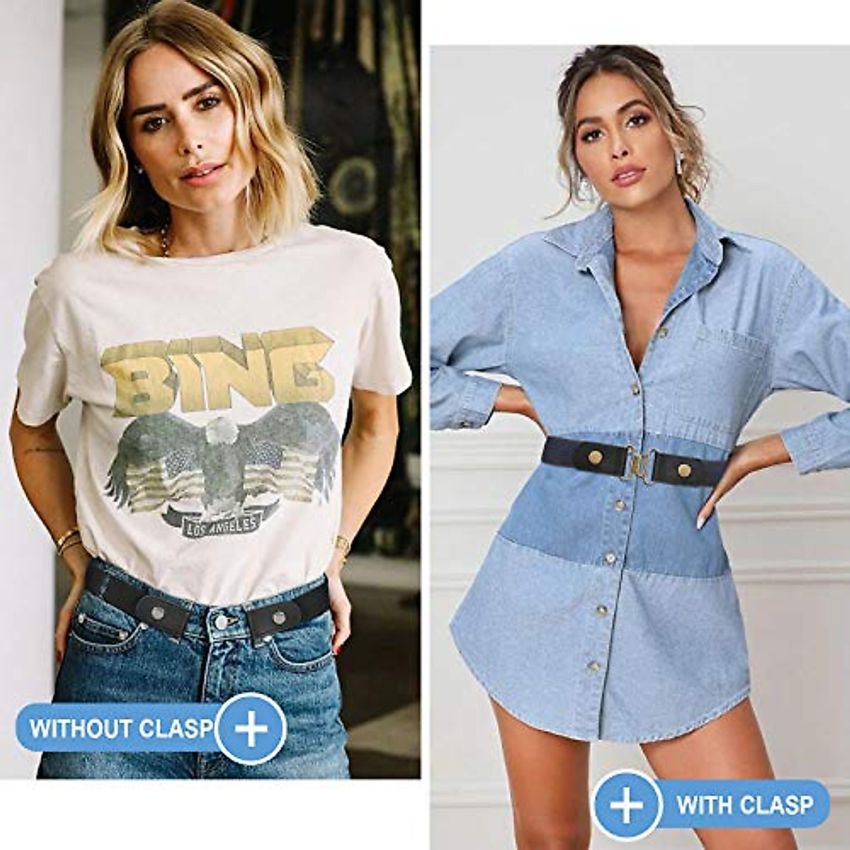 SANSTHS Buckle-Free Elastic Women Belt for Jeans Without Buckle, Comfortable Invisible Belt No Bulge No Hassle (Black)