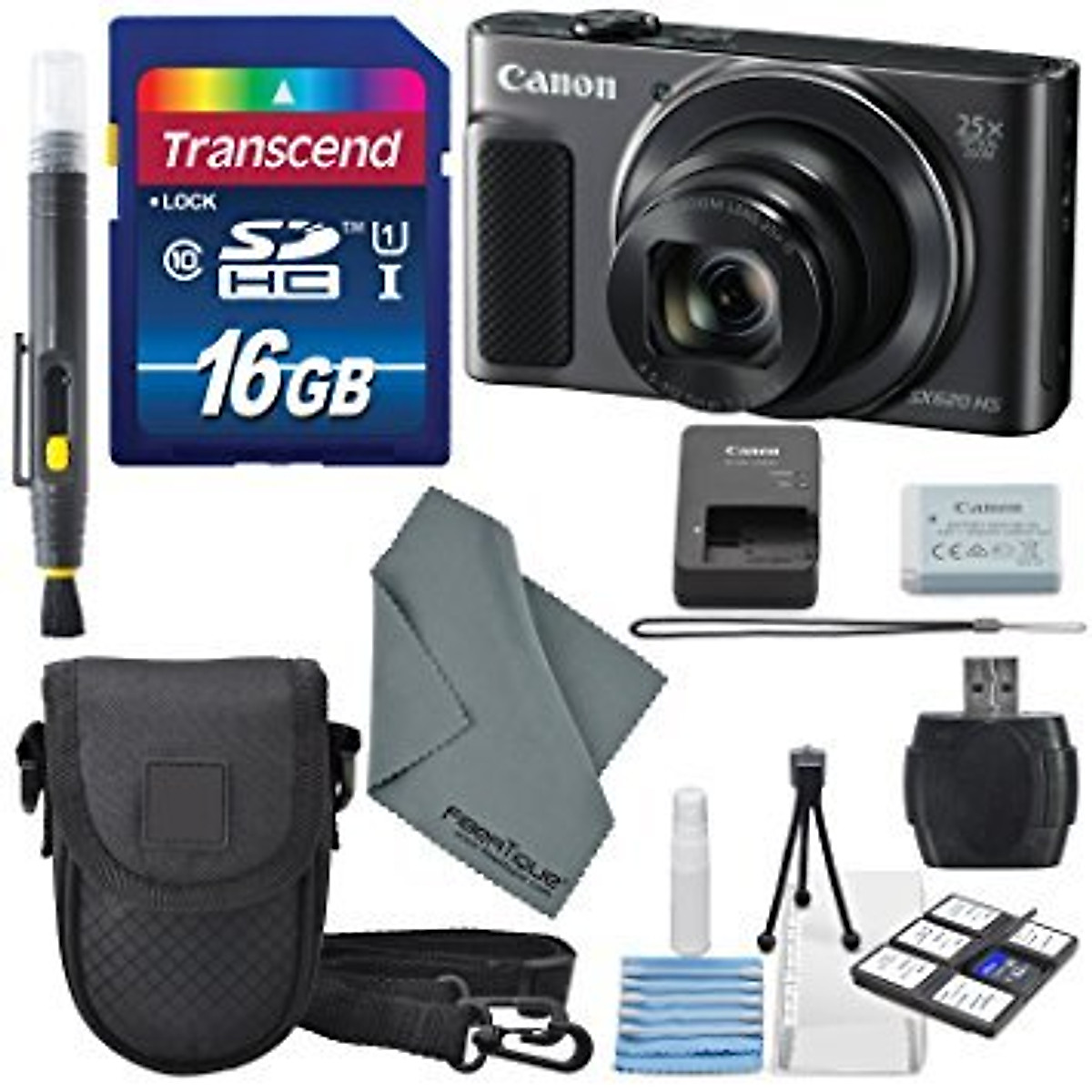 Canon PowerShot SX620 HS Digital Camera (Black) along with 16GB, Deluxe Accessory Bundle and Cleaning Kit