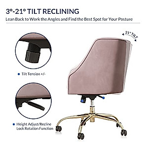 BELLEZE Modern Home Office Chair, Rolling Swivel Desk Chair, Upholstered Velvet Accent Chair, Stylish Comfy Vanity Chair, Adjustable Height - Braelynn (Pink)