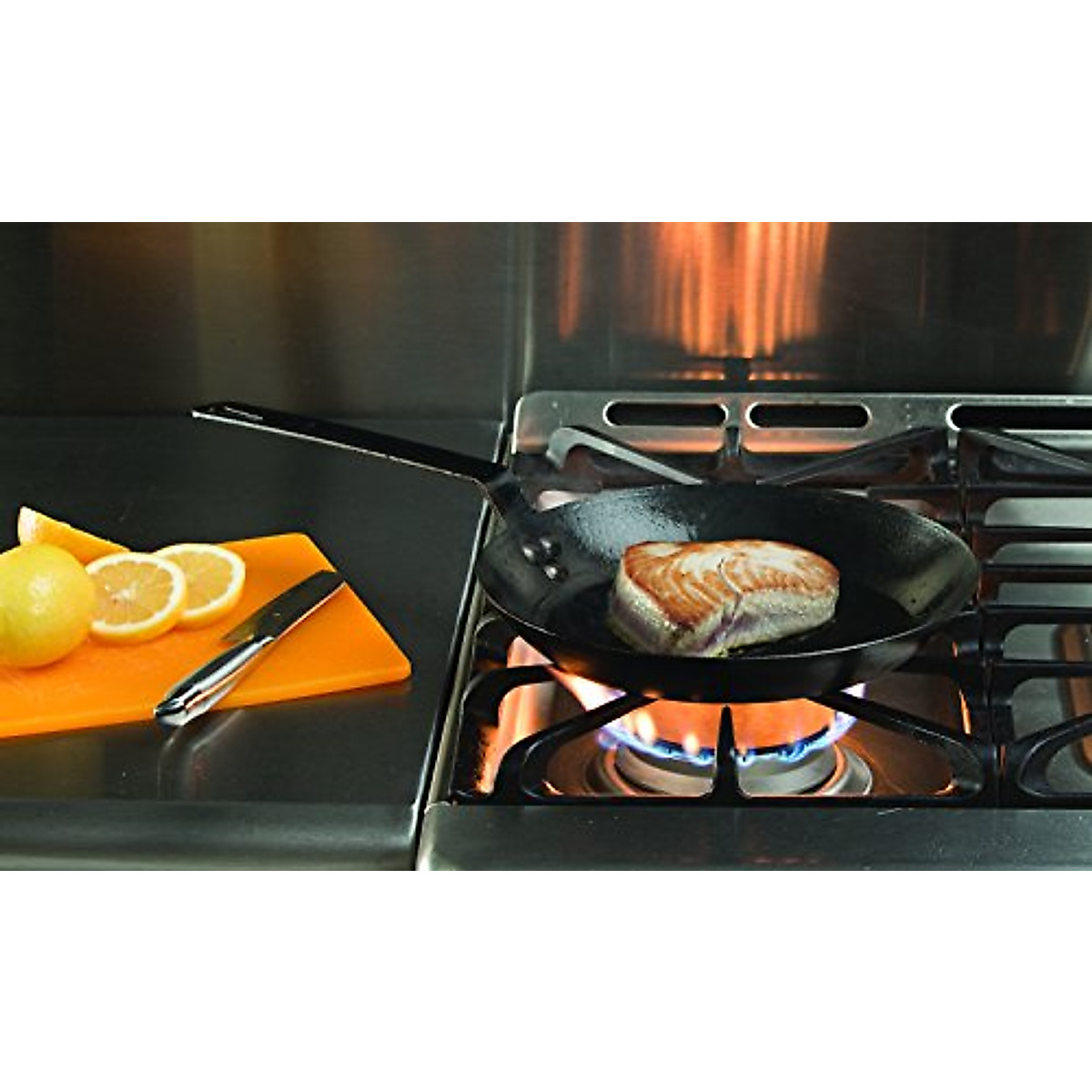 Lodge Manufacturing Company CRS10HH61 Carbon Steel Skillet, 10-inch, Black/Orange