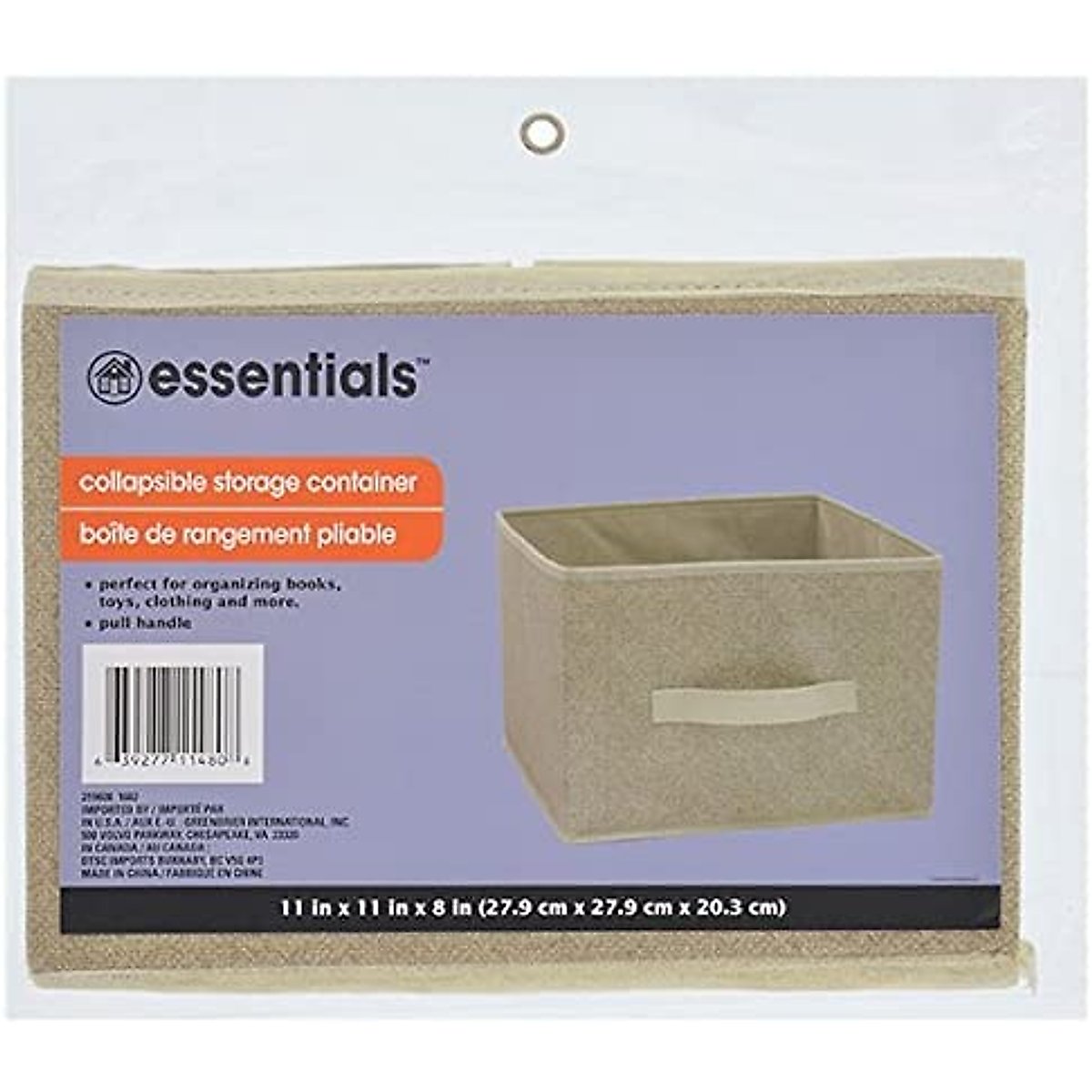 Essentials Collapsible Storage Container with Handles (11"x11"x8") - Tan