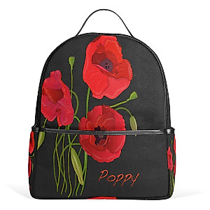 Vintage Poppy Flower Backpack School Travel Bag Casual Polyester Daypack Bookbag Waterproof Backpack Purse for Teen Girls Women Kids College Work Outdoor