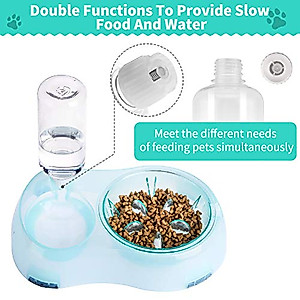 BINGPET Automatic Feeder Slow Food and Refill Water Bowl for Cat & Dog, Removable Automatic Water Dispenser and Slow Food Bowl, Non-Slip Pet Feeder Water Bowls for Cats and Puppies
