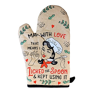 Made with Love That Means I Licked The Spoon and Kept Using It Oven Mitt Funny Graphic Kitchenwear Funny Food Novelty Cookware Multi Oven Mitt
