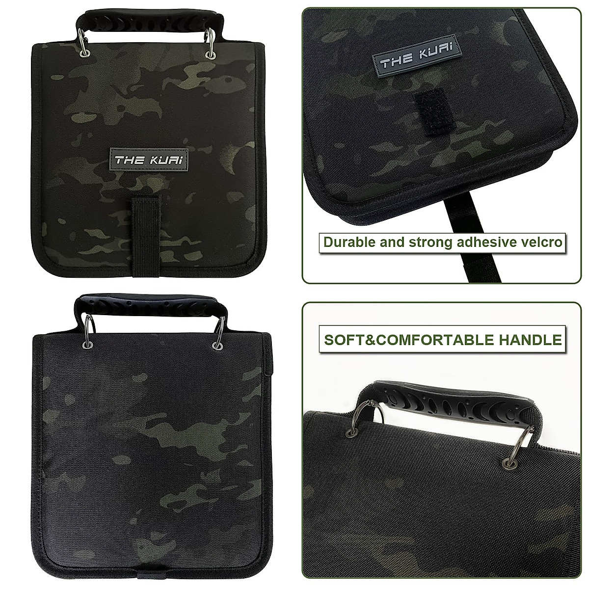 Thekuai Fishing Tackle Binder, Lure Storage Bag, Soft Bait Binder, Fishing Organized Storage Rig Bag for Baits, Rigs, Jigs and Lines, Suitable for Fresh Water and Saltwater (Camo Black/9.5" * 8.3")