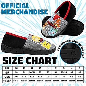 Pokemon Boys Slippers, Pikachu Bulbasaur Soft Kids Shoes, Gifts for Boys(Black/Red, 12.5 US)
