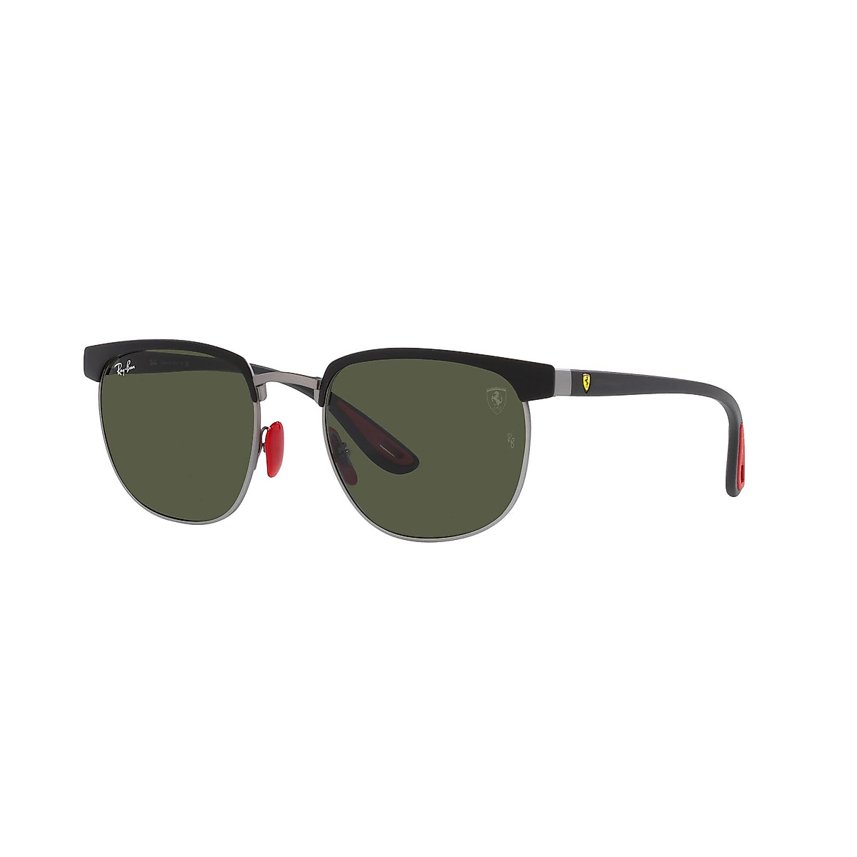 Ray-Ban RB3698M Scuderia Ferrari Collection Square Sunglasses, Matte Black On Matte Gunmetal/Green, 53 mm