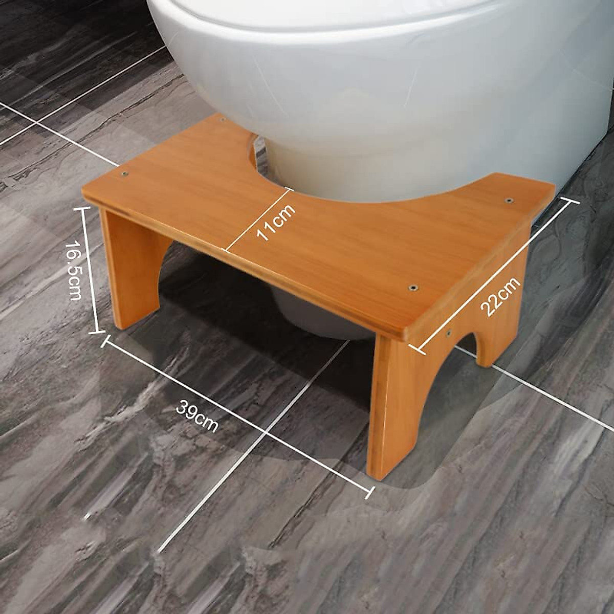 Bamboo Toilet Stool for Adults, JACNITAD 6.5" Toilet Poop Stool, Bathroom Toilet Stool with Non-Slip Mat for Adults Children, Original Simple Design Healthy Portable Adult Toilet Poop Stool (Tan)