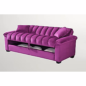 Legend Vansen Velvet Storage Convertible Sofa Bed Sleeper Couch Sofabed, Violet