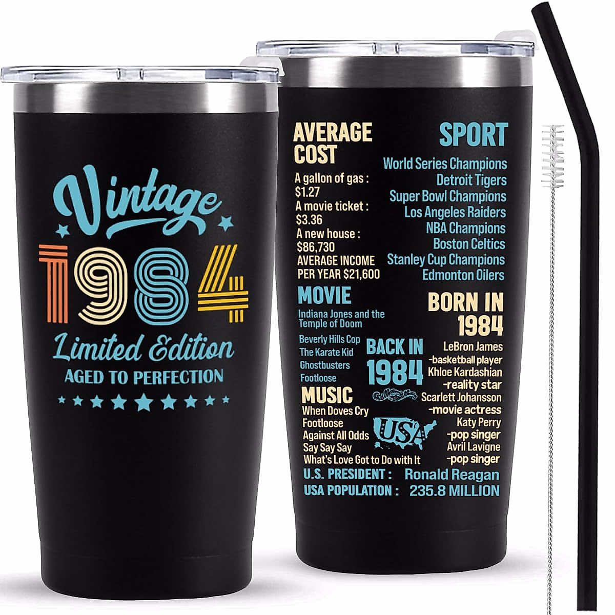 Henghere 40th Birthday Gifts for Men women, 40 Years Old Birthday Gift for Him Her, 1984 Forty Birthday Present, Happy 40th Birthday Tumbler Cup