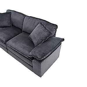 ERYE Oversized Loveseat Sectional Sofa Modern Deep Seat Reversible Chaises Couch with 2 Movable Ottomans and Pillows, Modular Corduroy Upholstered Sleeper Daybed for Living Room,Apartment,Office