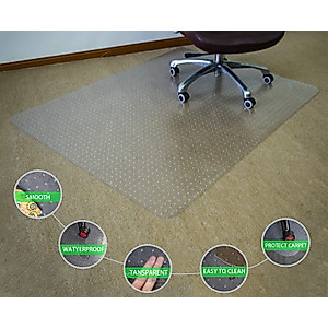 100pointONE Office Chair Mat for Carpets - 60'' x 46'' 0.09'' Thick Transparent Floor Mats for Flat Low and No Pile Carpeted Floors, with Grippers (60'' X 46'' Rectangle)