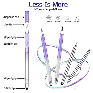 Stylus Pen for Touch Screens, Penyeah 3 in 1 Magnetic Disc/Rubber/Hard Mesh Tip Stylus,Universal High Precison Touch Screen Pen Stylist for All Capacitive Touch Screens-Dream Purple