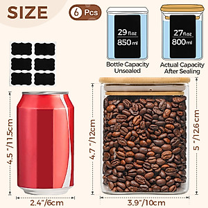ComSaf 27 oz Glass Food Storage Jars Set of 6, Clear Storage Containers with Airtight Bamboo Lid, Pantry Organization Jar, Spice, Blooming Tea, Coffee and Sugar Container, Canister Set for Kitchen