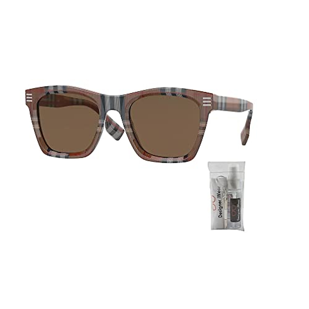 BURBERRY Cooper BE4348 396673 52MM Brown Check/Dark Brown Square Sunglasses for Men + BUNDLE With Designer iWear Complimentary Eyewear Kit