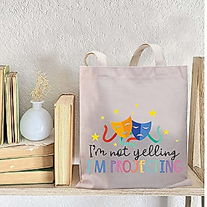 BDPWSS Theatre Tote Bag Drama Actor Actress Gift Comedy Tragedy Mask Theatre Bag I'm Not Yelling I'm Projecting Travel Pouch (Yelling projecting TG)