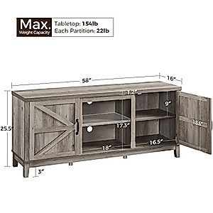 Yaheetech Farmhouse TV Stand for 65 Inch TV, Wood Entertainment Center Suitable for a 18'' Electric Fireplace Insert (not Included), Large Storage Cabinet with Double Barn Doors, 58inch, Gray