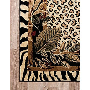 Unique Loom Wildlife Collection Animal Inspired with Cheetah Bordered Design Area Rug, 5 ft x 8 ft, Ivory/Black