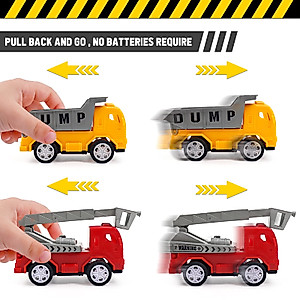 Nuheby Construction Toys for 3 Year Old Boys, Pull Back Cars Toys with Play Mat Excavator Toy Trucks Toddler Toys for Kids Age 4 5 Year Old Boy Birthday Party Cake Toppers Crane Fire Dump Gifts