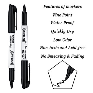 Permanent Markers,Shuttle Art 30 Pack Black Permanent Marker set,Fine Point, Works on Plastic,Wood,Stone,Metal and Glass for Doodling, Marking