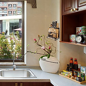 Cabilock 1 Set Knife Block Cutting Board Holder Wall Mounted Pan Pot Lid Holder Cutlery Organizer Kitchen Storage Display Stand Black