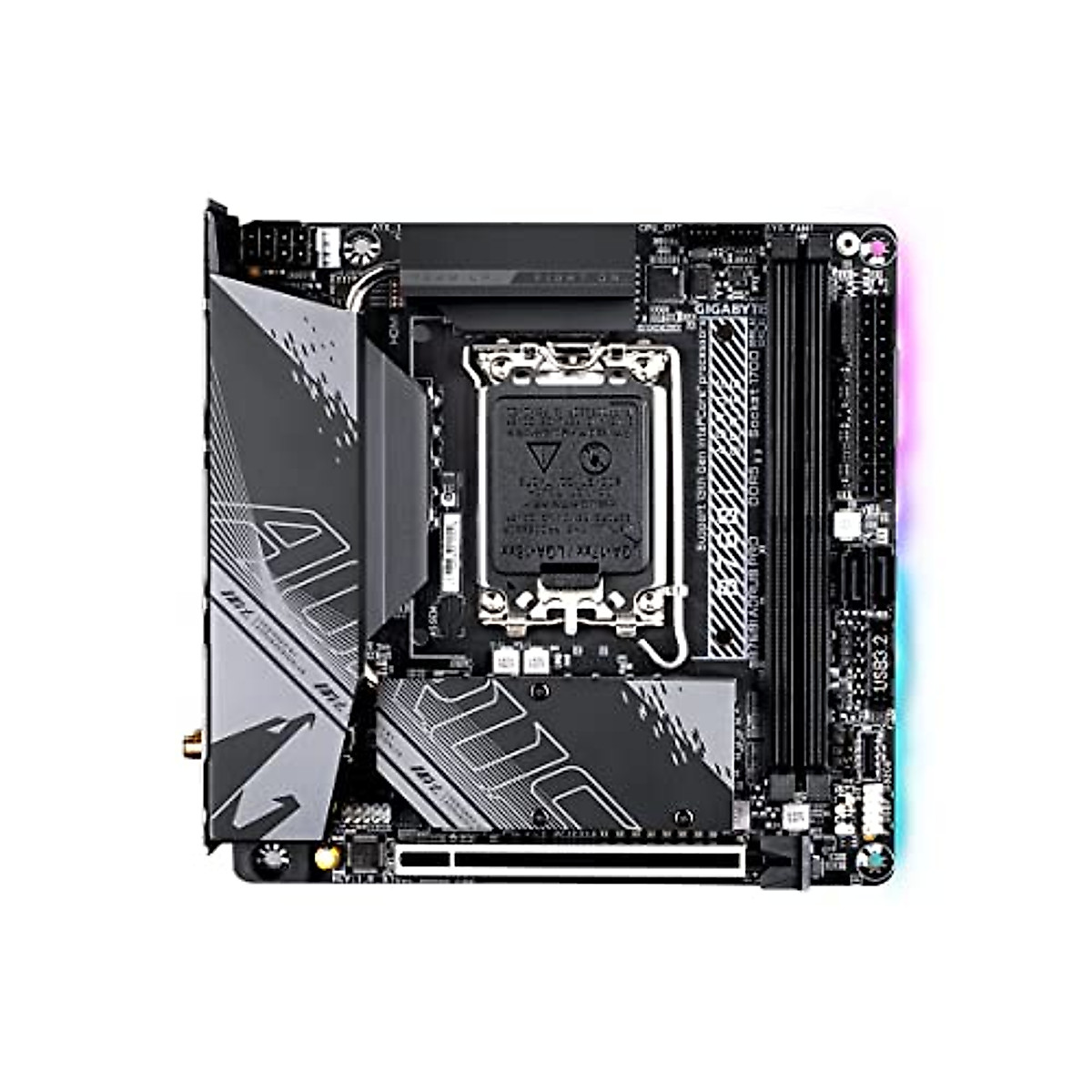 GIGABYTE B760I AORUS PRO (LGA 1700/ Intel/ B760/ Mini-ITX/ DDR5/ Dual M.2/ PCIe 4.0/ USB 3.2 Gen2X2 Type-C/WiFi 6E/ Intel 2.5GbE LAN/Q-Flash Plus/Motherboard)