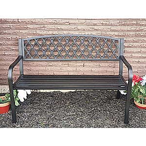 Dkeli Patio Bench Garden Bench Outdoor Bench 50” Metal Porch Chair with Armrests Sturdy Steel Frame Furniture, 480LBS Weight Capacity for Park Yard Patio Deck Lawn, Black