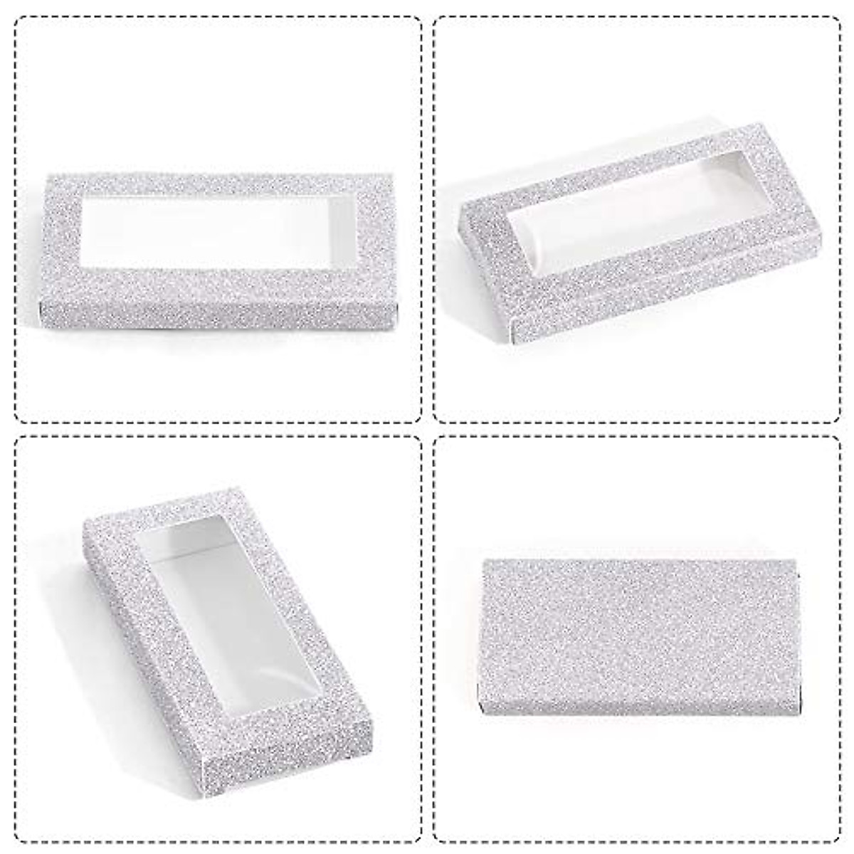 MAGEFY 30 Pieces Eyelashes Packaging Box, Empty Eyelash Boxes Lash Box Packaging Glitter Paper Eyelash Storage Box Soft Paper Lash Case (Silver)