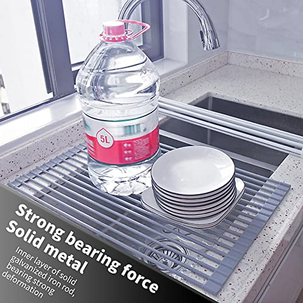 Roll Up Dish Drying Rack Drain Board Drainers, Over The Sink Dish Drying Rack for Kitchen Counter Foldable Dish Drainer Sink Warm Grey 20.5x13