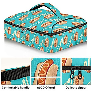 Kcldeci Insulated Thermal Food Carrier Insulated Casserole Carrier for Hot or Cold Food,Pattern Of Hotdogs Insulated Tote Bag for Potluck Cookouts Parties Picnic,Lasagna Lugger