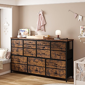 EnHomee 60" TV Stand Dresser TV Stand with Charging Station TV Stands for Living Room Long Dresser for Bedroom TV Stand with 16 Drawers Storage TV Stand for Bedroom Dresser 51.1''W*11.8''D*34.8''H