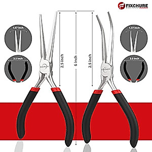 6 Inch Long Needle Nose Pliers Set 2 PCs – Heavy Duty Carbon Steel, Insulated, Non-Serrated, Long Nose Pliers with PVC Coating & Rust Proof Finish for Long Reach