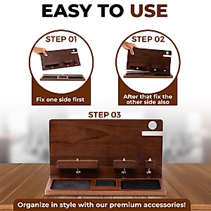 Wooden Nightstand Organizer - Nightstand organizer for men - Phone Key Stand - Mens nightstand organizer with hidden wire grooves - Nightstand Docking Station with felt lining