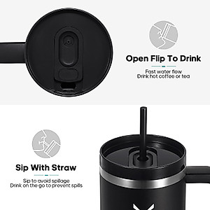 Gedux 40oz Tumbler With Handle, 2-IN-1 Leak Proof Lid (Straw/Flip), Insulated Water Bottle, Stainless Steel Tumbler with Non-Slip Silicone, Wide Mouth Travel Mug Cupholder Friendly Dishwasher Safe