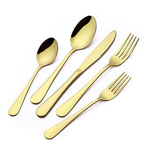 20-Piece Gold Silverware Set for 4, Suotarn Stainless Steel Kitchen Cutlery Utensils, Restaurant Home Party Flatware, Mirror Polished, Dishwasher Safe
